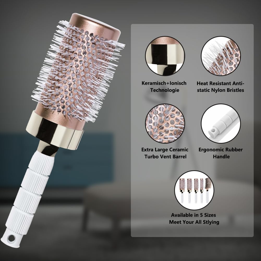 Aozzy Round Brush Set with Boar Bristle Curved Vented Hairbrush for Styling, Drying, and Healthier, Shinier Hair
