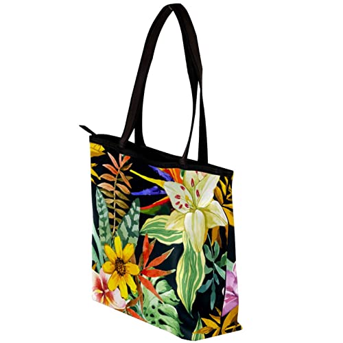 Purses for Women, Tote Bag, Bags for Women, Womens Handbags, flower leaf tropical plant pattern