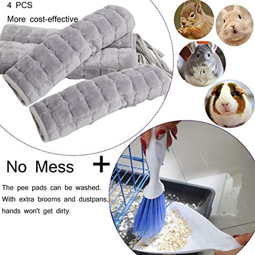 Hamiledyi Guinea Pig Fleece Cage Liners - 4 Pack Washable Guinea Pig Pee Pads, Reusable and Anti Slip Guinea Pig Bedding Fast Absorbent Pee Pad for Small Animals with Broom and Dustpan