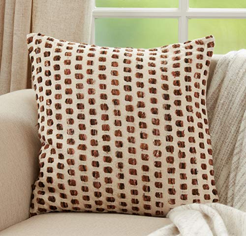 SARO LIFESTYLE June Collection Woven Throw Pillow Cover, 20" x 20", Brown