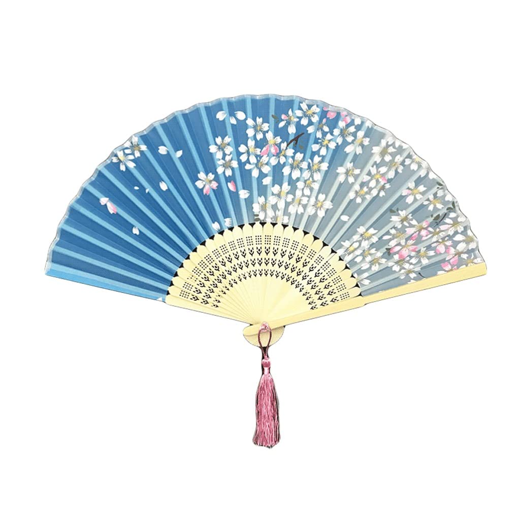 Fashion Hand Fan Folding Hand Fans for Women Floral Folding Hand Fans with Fabric Sleeve Chinese Japanese Vintage Bamboo Silk Fans for Dance Folding Fan Decorative Vintage style ( Color : Blue B )