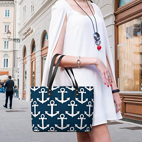 Womens Handbag Boat Anchors Patttern Leather Tote Bag Top Handle Satchel Bags For Lady