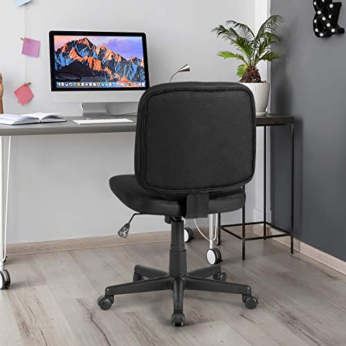 POWERSTONE Armless Office Chair Mid-Back Task Chair Swivel Ergonomic Small Desk Chair for Home Office Upholstered Low-Back Adjustable Black