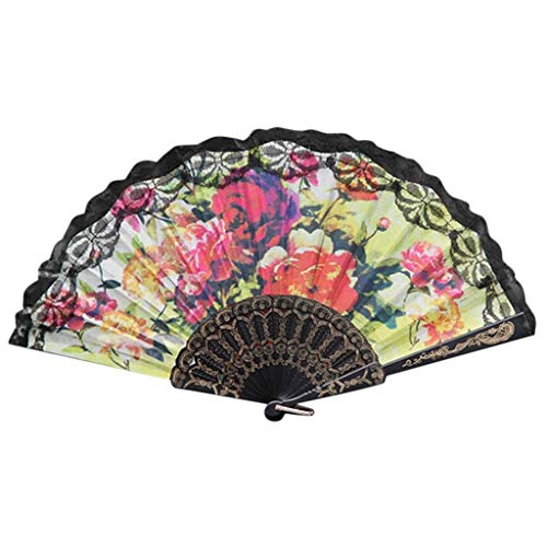 PHONME Decorative Folding Fans Chinese Style Lace Hand Held Folding Fan Portable Cooling Fan Flowering Fan Dance Party Wedding Decor Handheld Fans Elegant Hand Fans Vintage style (Color : D)