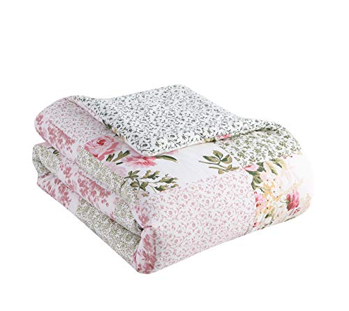Laura Ashley Home - King Comforter Set, Reversible Cotton Bedding, Includes Matching Shams with Bonus Euro Shams & Throw Pillows (Ailyn Pink, King)