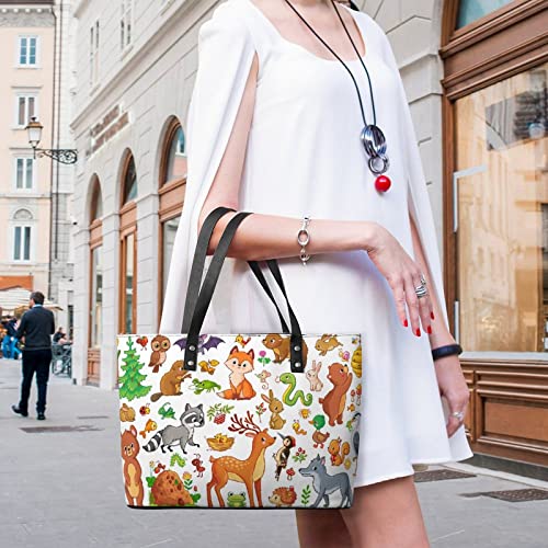 Womens Handbag Zoo Animals Leather Tote Bag Top Handle Satchel Bags For Lady