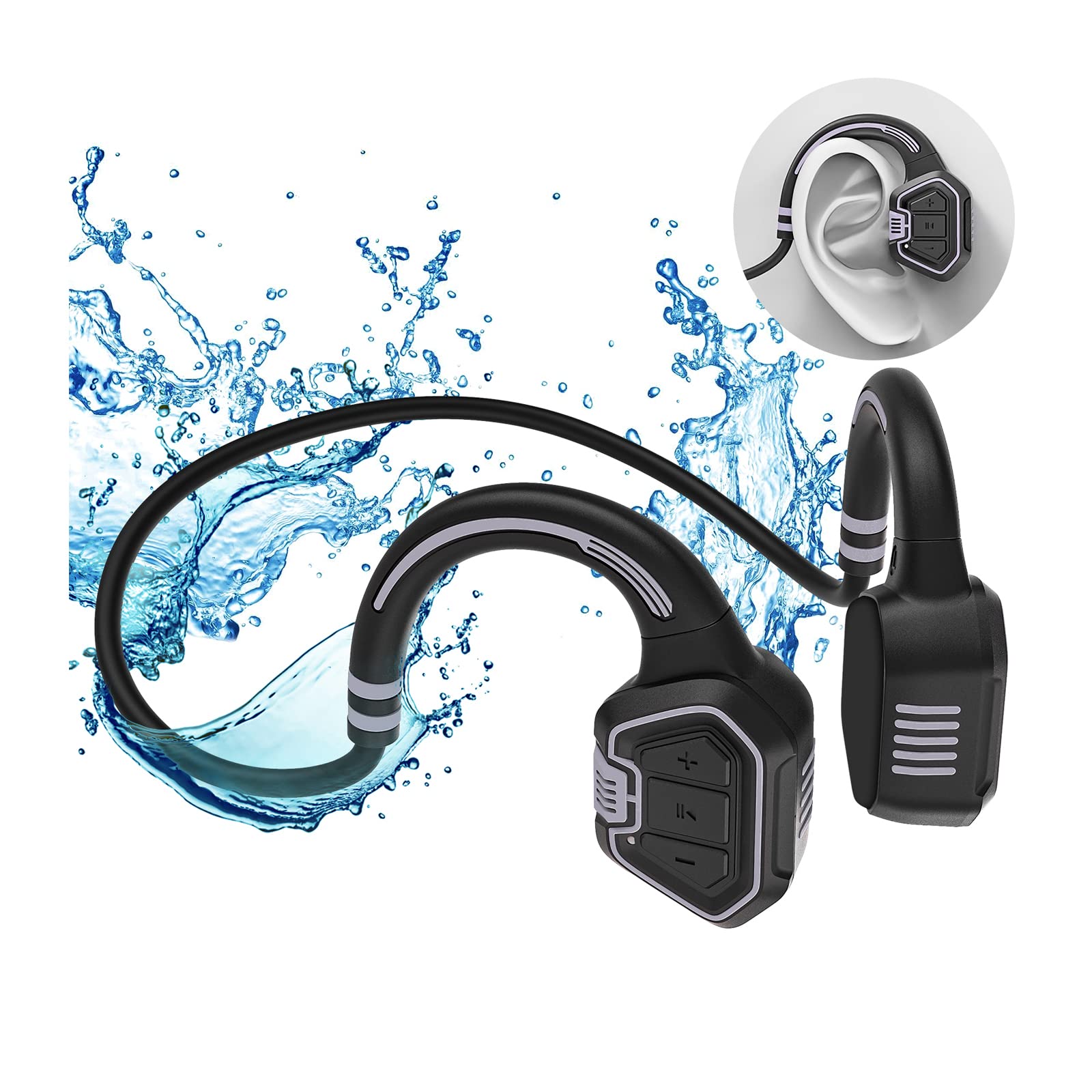 Open Ear Headphones,Wireless Bone Conduction Headset Bluetooth 5.1 with Mic - MP3 Play Built-in 16G Memory,IP68 Waterproof Sweatproof - Music Answer Phone Call for Swimming Skiing Driving Bicycling