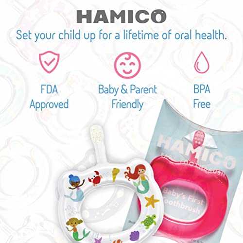 HAMICO Baby Toothbrush Gentle Extra Soft Bristles for Baby’s First Toothbrush | Easy Grasp No Overreach Infant Toothbrush | BPA Free | 2-Pack: Red & Mermaid