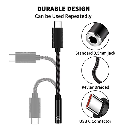 USB C to 3.5mm Headphone Adapter, ACAGET USB Type C Dongle Audio Jack Converter DAC Chip Braided Cable Aux Earbuds Adapter for Samsung S21 Ultra S22 S23 S20 FE Galaxy A53 OnePlus 9 Pro Pixel 6 7 Black