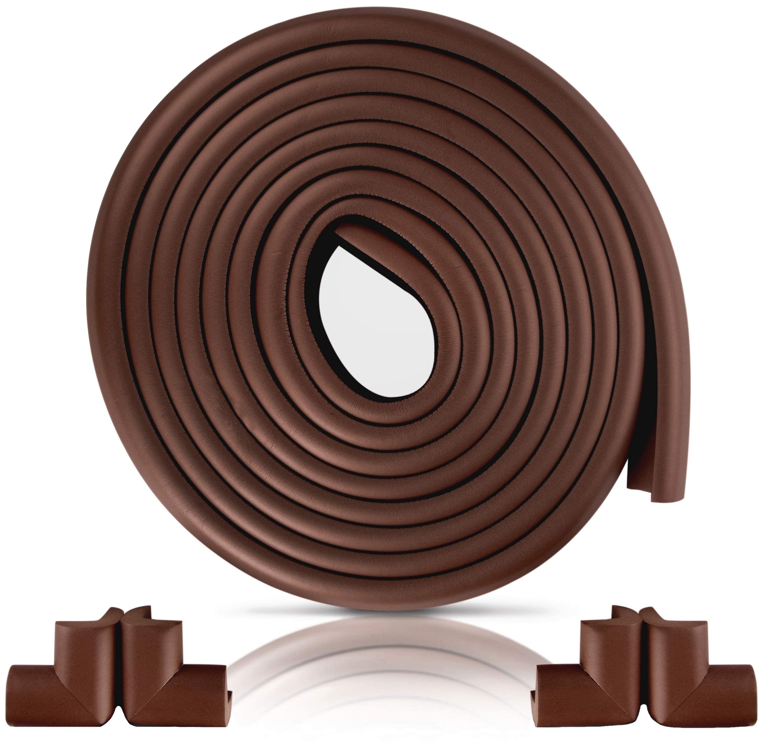 Furniture Edge and Corner Guards | 16.2ft +20.4ft Protective Foam Cushion |36ft Bumper 12 Adhesive Childsafe Corners | Baby Child Proofing Set NonToxic and Safe for Table, Fireplace, Countertop Brown