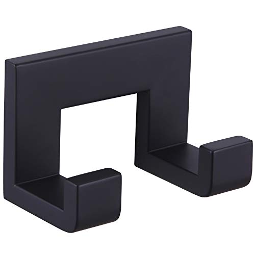 Angle Simple Double Towel Hook Matte Black, Stainless Steel Bath Towel Holder, Hand Towel Rack, Coat Clothes Purse Hanger, Bathroom Kitchen Double Hook for Wall