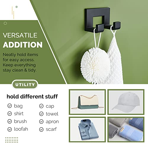Angle Simple Double Towel Hook Matte Black, Stainless Steel Bath Towel Holder, Hand Towel Rack, Coat Clothes Purse Hanger, Bathroom Kitchen Double Hook for Wall