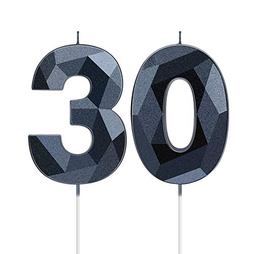 2 Pieces Number Candles 30 Candles Cake Decorating 30th Birthday Candles Cake Topper Candles for Reunions Theme Party Anniversary Birthday Party Supplies (Black,2 Inch)