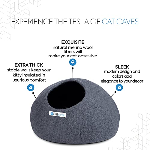 Feltcave Large Cat Cave Bed - Cute Cat Bed Cave Handcrafted from Flawless Merino Wool - Snuggly Cat Caves for Indoor Cats - Respected as The Premium Wool Cat Cave (Grey)