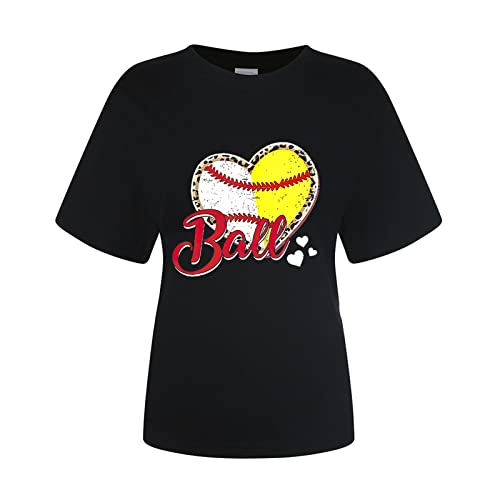 DUOWEI Women's Baseball Heart T Shirt Cute Graphic Women's Baseball Heart T Shirt Clothes Black