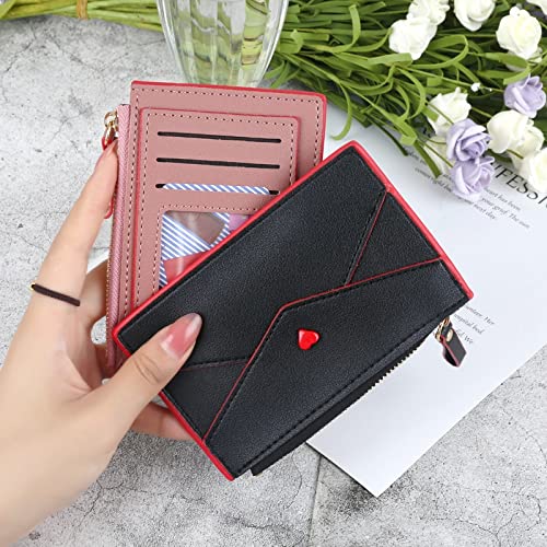 5pcs Women PU Leather Business Card Holders Short Mini Cute Thin Wallets Small Coin Purse Money Bag Cover Organizer Case (E)