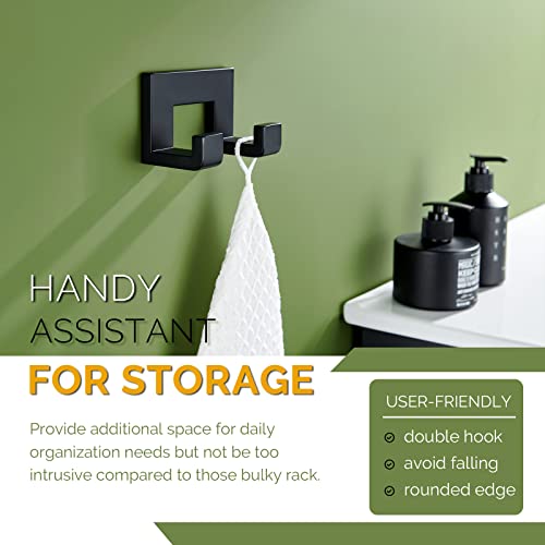 Angle Simple Double Towel Hook Matte Black, Stainless Steel Bath Towel Holder, Hand Towel Rack, Coat Clothes Purse Hanger, Bathroom Kitchen Double Hook for Wall
