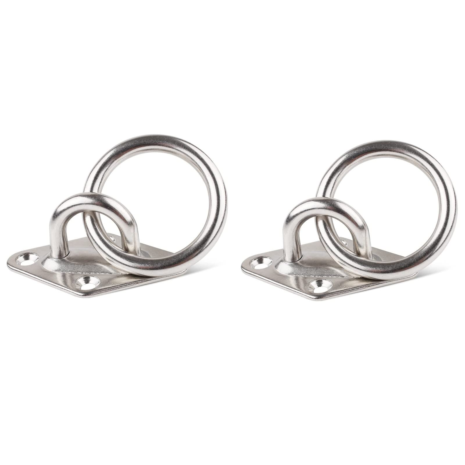 TLGREEN Stainless Steel Screw,Screw Eye with Ring,Ceiling Hook Pad Eye Plate,Hardware Staple Hook Loop Screws Mount 2 Pcs, Silver