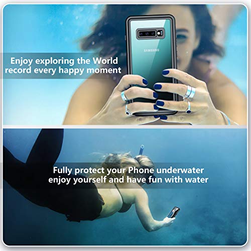 SPIDERCASE for Samsung Galaxy S10 Waterproof Case, Built-in Screen Protector Fingerprint Unlock with Film, Shockproof Full Body Cover Waterproof Case for Samsung Galaxy S10 6.1β, Black/Clear