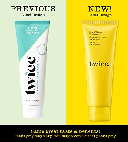 Twice Vegan Toothpaste for Sensitive Teeth and Gums and Teeth Whitening Toothpaste - SLS Free Toothpaste with Fluoride and Cavity Protection - (Cooling Spearmint Eucalyptus) (3-Pack)