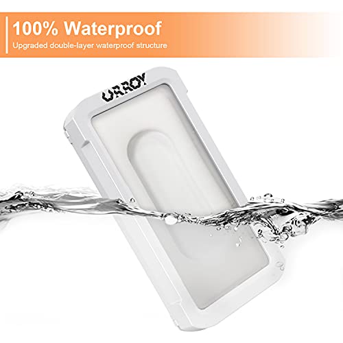 URROY 2021 Upgrade Shower Phone Holder [360° Rotation], Waterproof Wall Mount Shower Phone Case, HD High Sensitivity Cell Phone Universal Bathroom Mirror Shelf Storage Box for Bathtub, Kitchen (White)