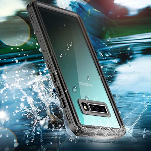 SPIDERCASE for Samsung Galaxy S10 Waterproof Case, Built-in Screen Protector Fingerprint Unlock with Film, Shockproof Full Body Cover Waterproof Case for Samsung Galaxy S10 6.1β, Black/Clear