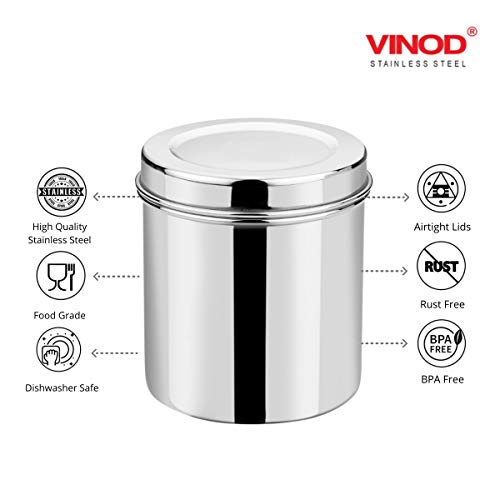 Vinod Stainless Steel Deep Dabba, Airtight Storage Container, 3 Piece Set - 350 ml, 500 ml, 750 ml
