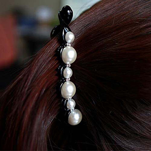 Pearl Hairband Pin Hair Comb Women Barrette Clip Diamond Accessory Hairpin Accessory Head Band Hair (Black-E, One Size)