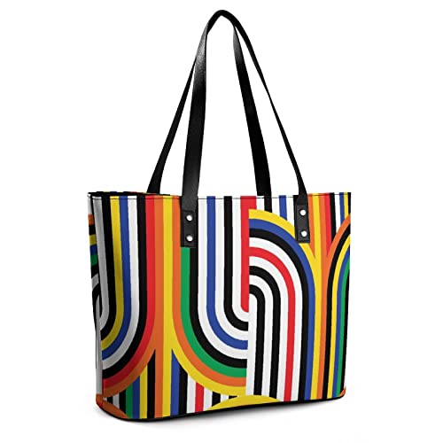 Womens Handbag Rainbow Pattern Leather Tote Bag Top Handle Satchel Bags For Lady