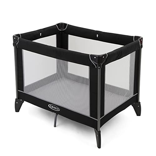 Graco Compact Travel Cot (Birth to 3 Years Approx.) with Signature Push-Button Fold, Black/Grey