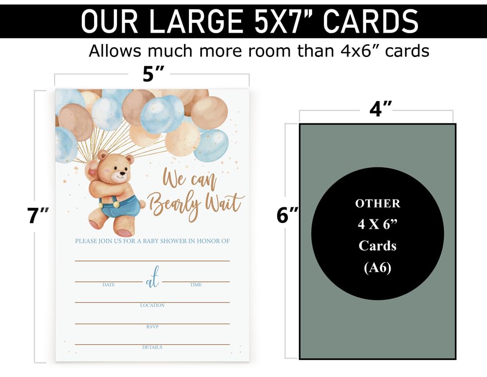 All Ewired Up Baby Shower Invitation Set - 25 Large Size Cards with Envelopes, Diaper Raffle Tickets, Book Request Cards, We Can Bearly Wait Design, Uncoated Card Stock, 5x7 Inches
