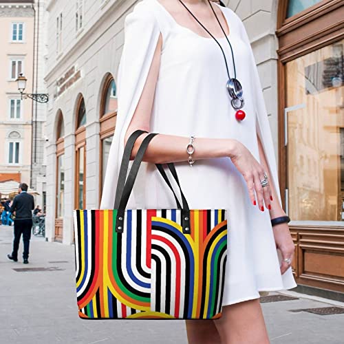Womens Handbag Rainbow Pattern Leather Tote Bag Top Handle Satchel Bags For Lady