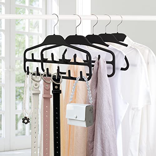 ROSOS Belt Hanger Holder Organizer 2 Pack, Non Slip Belt Rack with 360 Degree Swivel Hooks, Sturdy Belt Organizer for Closet Storage Ideal for Belts, Ties, Tank Tops, Scarves and Masks, Black