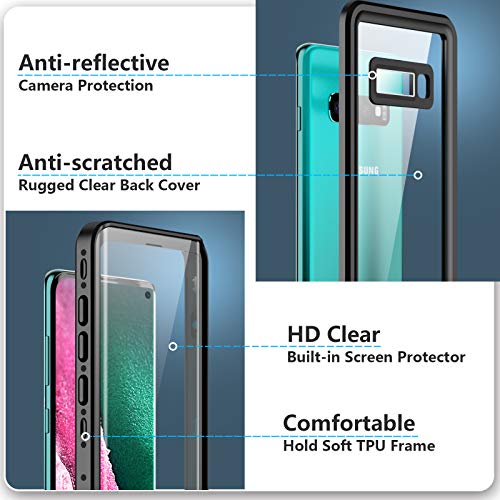 SPIDERCASE for Samsung Galaxy S10 Waterproof Case, Built-in Screen Protector Fingerprint Unlock with Film, Shockproof Full Body Cover Waterproof Case for Samsung Galaxy S10 6.1β, Black/Clear