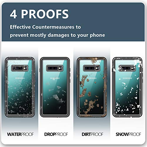 SPIDERCASE for Samsung Galaxy S10 Waterproof Case, Built-in Screen Protector Fingerprint Unlock with Film, Shockproof Full Body Cover Waterproof Case for Samsung Galaxy S10 6.1β, Black/Clear