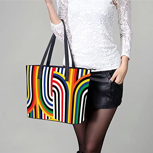 Womens Handbag Rainbow Pattern Leather Tote Bag Top Handle Satchel Bags For Lady