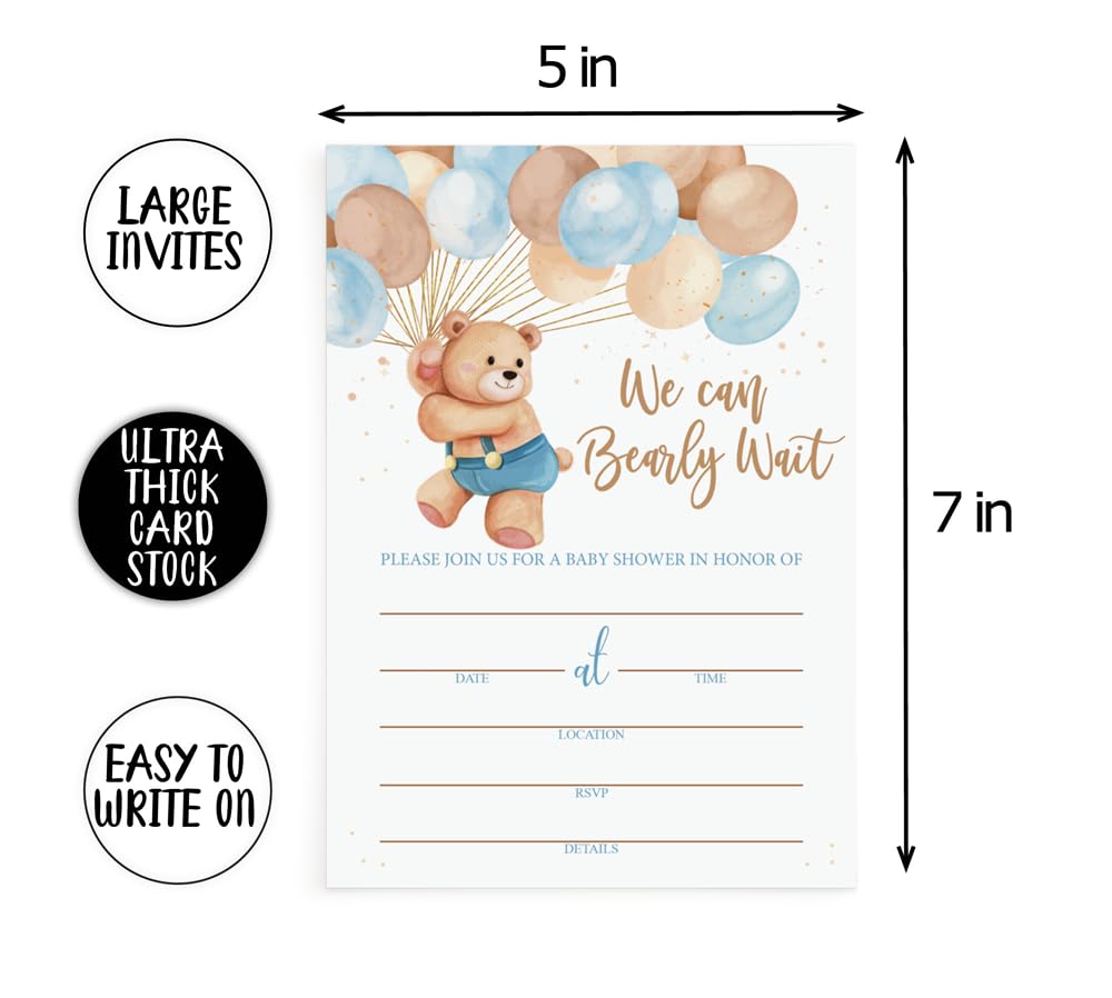 All Ewired Up Baby Shower Invitation Set - 25 Large Size Cards with Envelopes, Diaper Raffle Tickets, Book Request Cards, We Can Bearly Wait Design, Uncoated Card Stock, 5x7 Inches