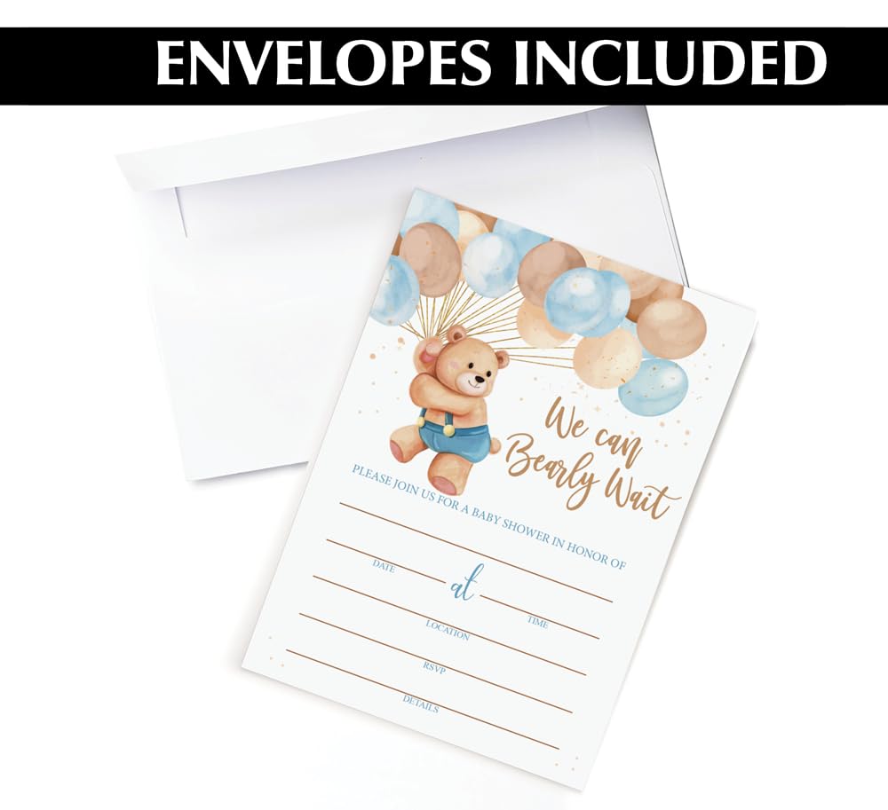 All Ewired Up Baby Shower Invitation Set - 25 Large Size Cards with Envelopes, Diaper Raffle Tickets, Book Request Cards, We Can Bearly Wait Design, Uncoated Card Stock, 5x7 Inches