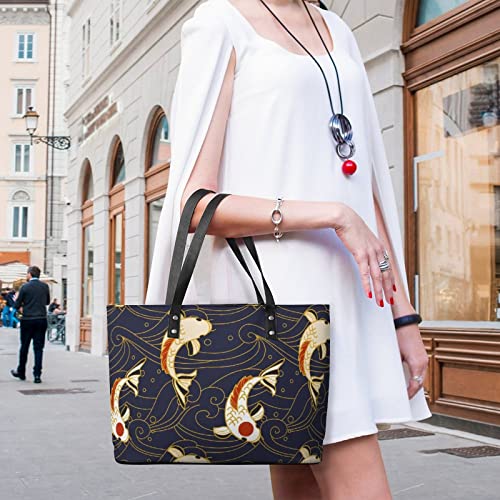 Womens Handbag Fish And Waves Leather Tote Bag Top Handle Satchel Bags For Lady
