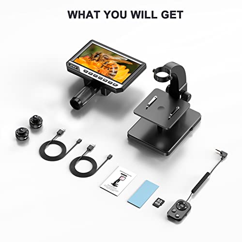 LCD Digital Microscope - 2000X Biological Microscope with Digital&Microbial Lens - Opqpq Electronic Microscope with 7'' IPS Display, 10 LED Lights, 12MP Camera, Windows/Mac OS Compatible