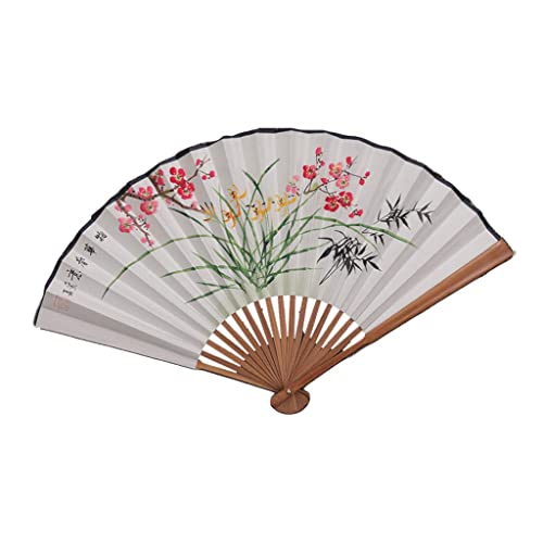 Decoration Folding Fan Handheld Floral Folding Fans Hand Held Fans Paper Bamboo Fans Hand Drawn Floral Pattern Hollowed Hand Fans for Women and Men Elegant Hand Fan Vintage style ( Color : Plum Orchid