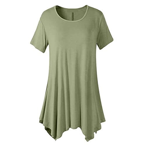 Europe and The United States Large Size Women's Medium Length Short Sleeve T Shirt Loose Round Neck Solid Color