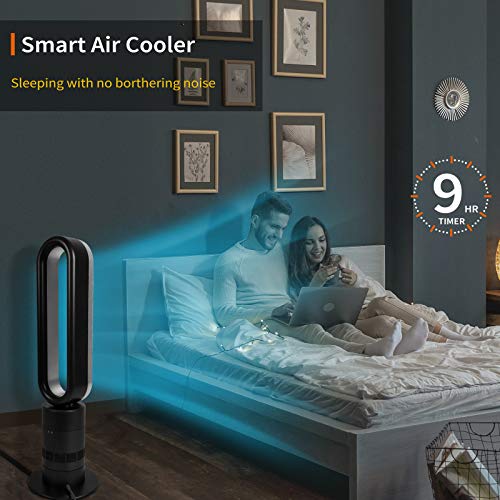 HealSmart 32-inch Space Heater Bladeless Tower Fan, Heater & Fan Combo, 9H Timer 10 Speeds with Remote Control, Air Circulator Fan for Home , black