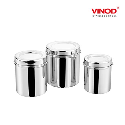 Vinod Stainless Steel Deep Dabba, Airtight Storage Container, 3 Piece Set - 350 ml, 500 ml, 750 ml