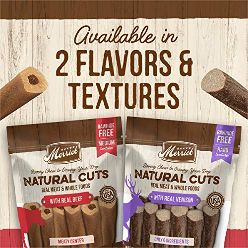 Merrick Natural Cuts Rawhide Free Dog Treats Filled Chew Made with Real Meat and Whole Foods, Venison, 0.71 pounds