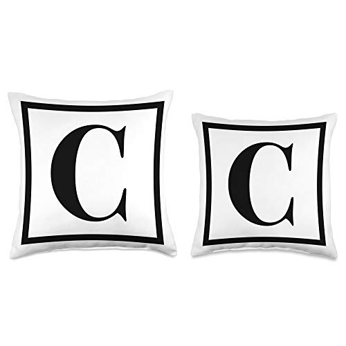 Initials Tote and Pillows Initial Letter C Black and White Throw Pillow, 18x18, Multicolor