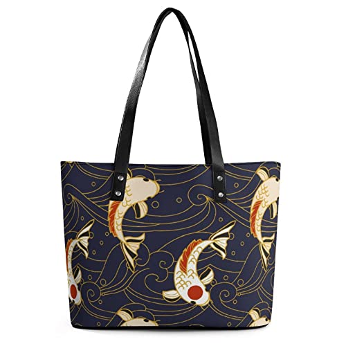Womens Handbag Fish And Waves Leather Tote Bag Top Handle Satchel Bags For Lady
