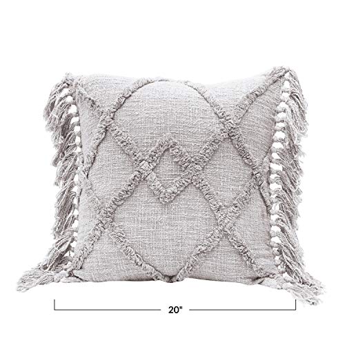 Creative Co-Op Cotton Blend Tufted Pattern & Tassels, Grey Pillow
