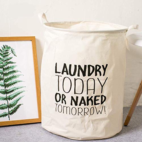 Evercrafting Folding Laundry Basket with Lid (Drawstring Closure) Laundry Today Or Naked Tomorrow Laundry Bag Europian Pattern Cotton Foldable Laundry Basket (White)