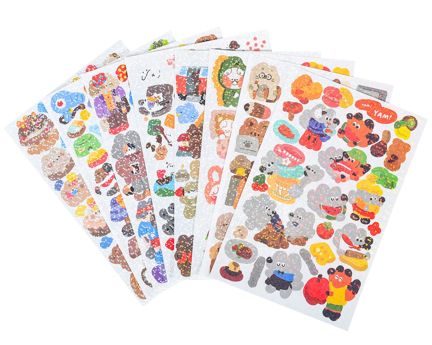 gomtyea Cute Scrapbook Stickers,Kawaii Laser Rabbit Bear Cat Animal Waterproof Bling Photo Decoration Sticker Decal Packs for Phone Case,Laptop,Aesthetic Stickers for Kids,Teens,Adults,8 Sheets